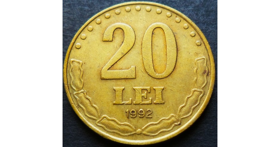 Moneda 20 LEI - ROMANIA, anul 1992 *cod 2871 = CIRCULATA | Okazii.ro