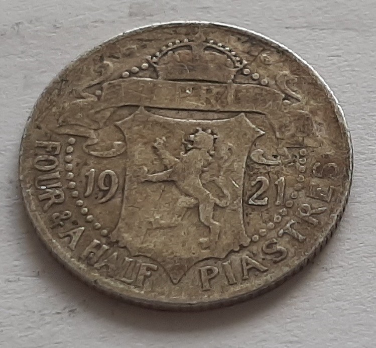 126. Moneda Cipru 4? Piastres (crowned shield with lion rampant) 1921 ...