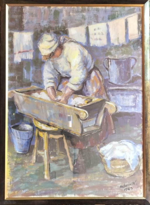 Scheip Károly (1904-1981)-Spălătoreasă, pictură (1963), Şcoala Baia ...