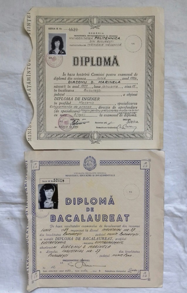DIPLOMA DE BACALAUREAT SI INGINER | arhiva Okazii.ro