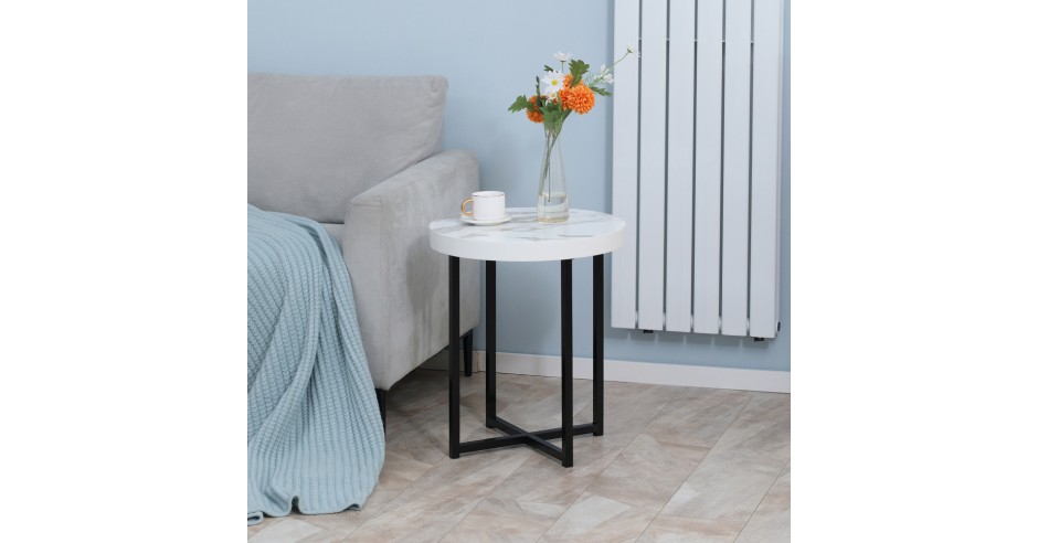 HOMCOM Noptiera rotunda cu picioare metalice, noptiera moderna pentru ...