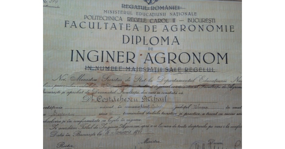 Politehnica Regele Carol II Bucuresti Facultatea Agronomie, Inginer ...