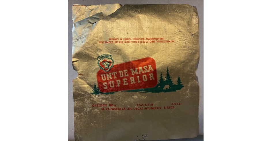 1956 Ambalaj de unt de masa superior, Sibiana, comunism , reclame ...