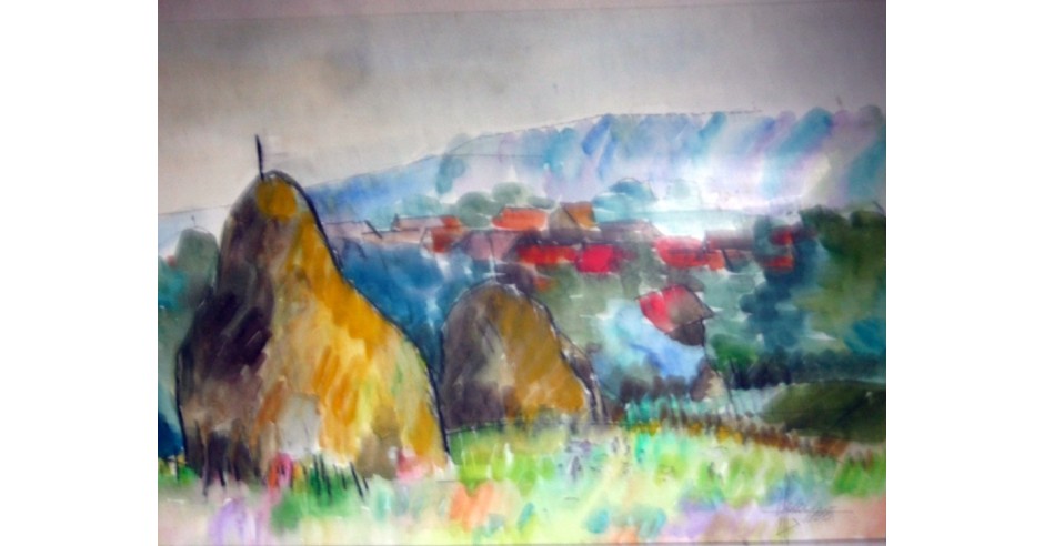 Acuarela "Vedere de pe deal" Aurel Nedel, Peisaje, Cubism | Okazii.ro