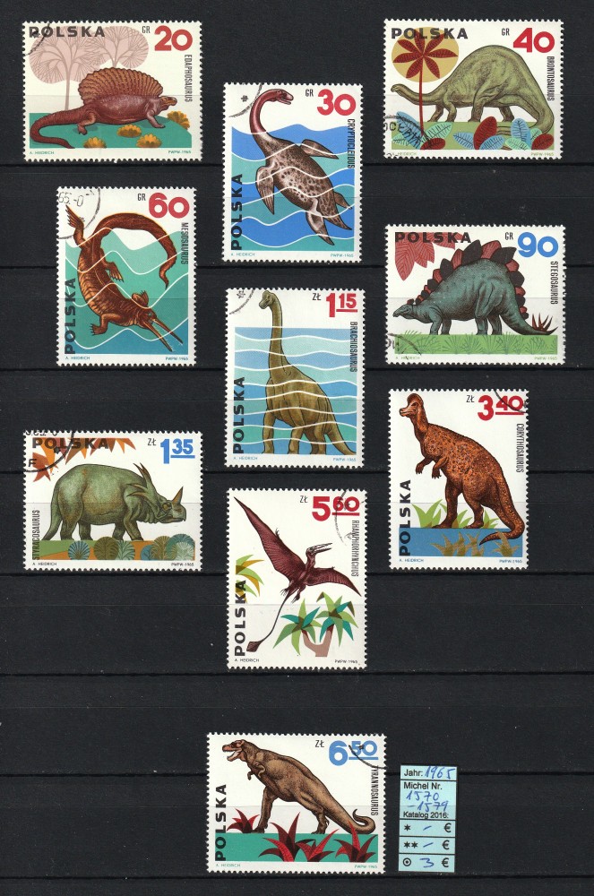 Timbre Polonia, 1965 | Animale preistorice - Dinozauri | Serie Completa ...