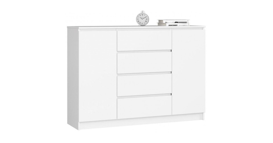 Comoda, placa laminata, 4 sertare, 4 rafturi, alb, 138x40x99 cm ...