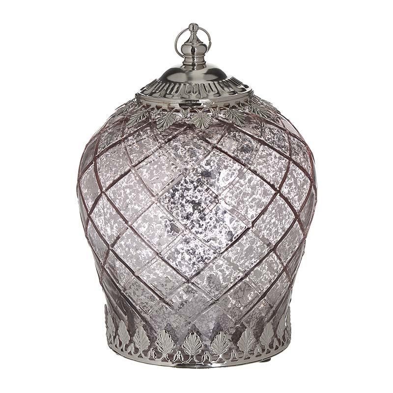 Felinar din metal si sticla cu LED Pink Silver | arhiva Okazii.ro