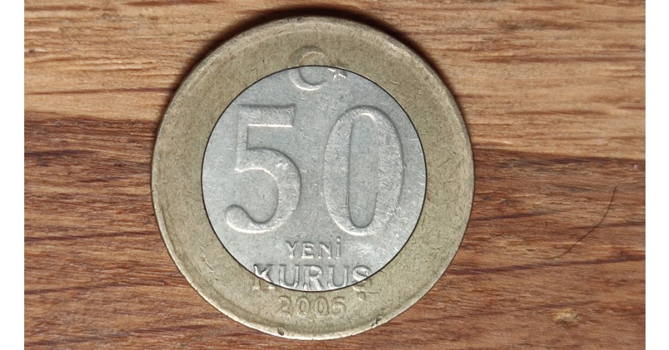 Turcia - moneda de colectie bimetal - 50 yeni kurus 2005 - Ataturk ...