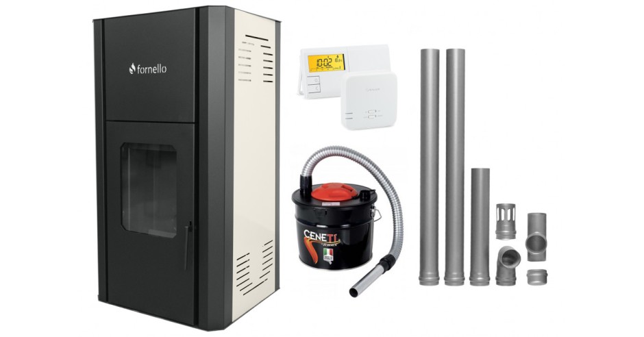 Pachet Termosemineu peleti Fornello Primo Pellet Ivory 25 kw, complet ...