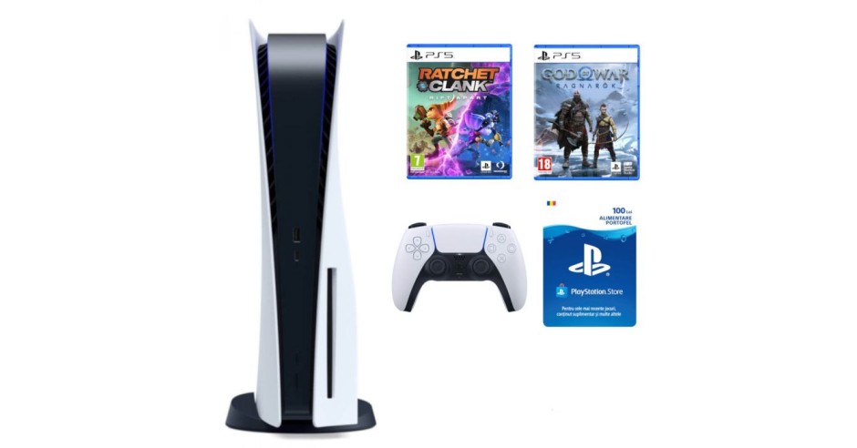 Consola PS5 SONY C Chassis 825GB, God of War Ragnarok, Ratchet and Clank, Card PS4 PlayStation ...