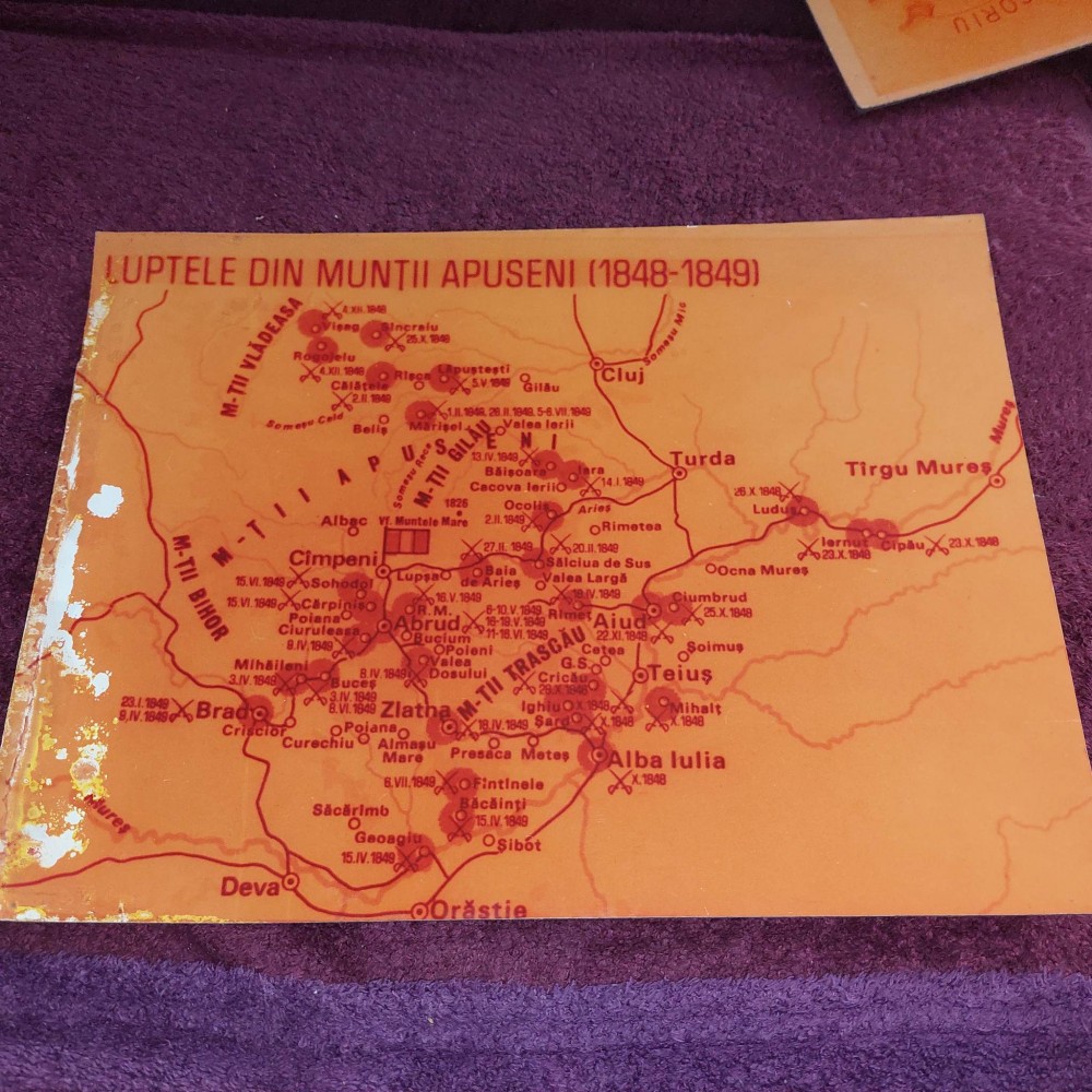 HARTA veche militara/plansa pe suport gros-LUPTELE DIN MUNTIII APUSENI ...