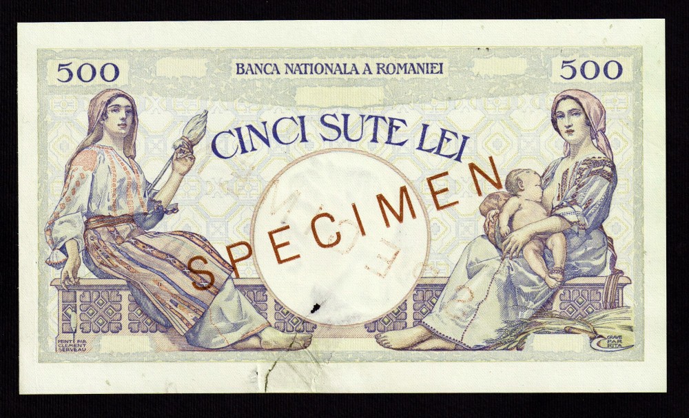 Romania - 500 Lei 1924 Specimen, varianta fara semnaturi. Bancnota ft ...