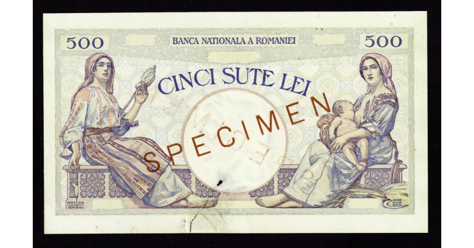Romania - 500 Lei 1924 Specimen, varianta fara semnaturi. Bancnota ft ...