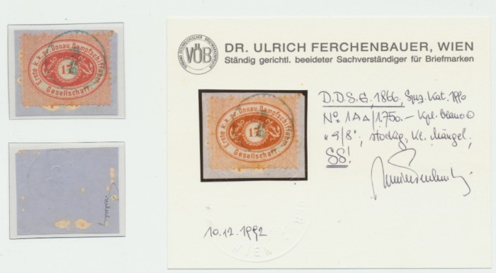 Austria posta fluviala DDSG 1866 timbru 17 Kr anulat pe fragment de ...