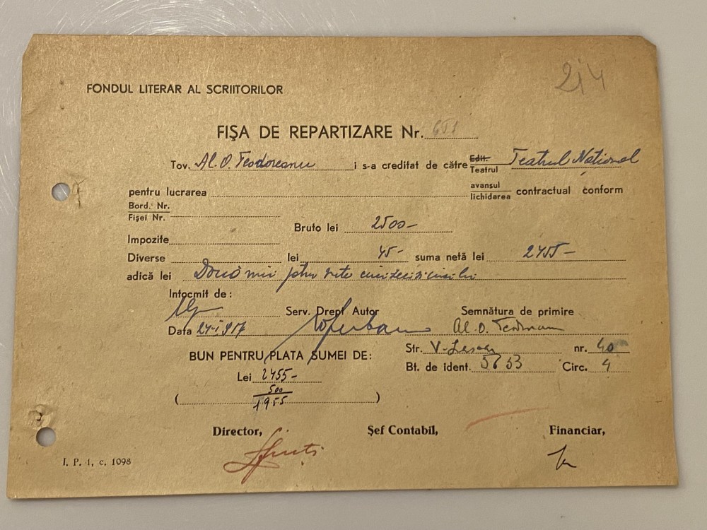 Al. O. Teodoreanu (Pastorel) - document vechi - semnatura olografa ...