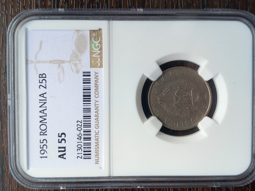 MONEDA ROMANIA - 25 BANI 1955, REPUBLICA POPULARA ROMANA, GRADATA NGC - AU55 | Okazii.ro