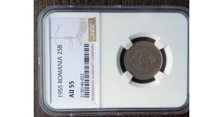 MONEDA ROMANIA - 25 BANI 1955, REPUBLICA POPULARA ROMANA, GRADATA NGC - AU55 | Okazii.ro