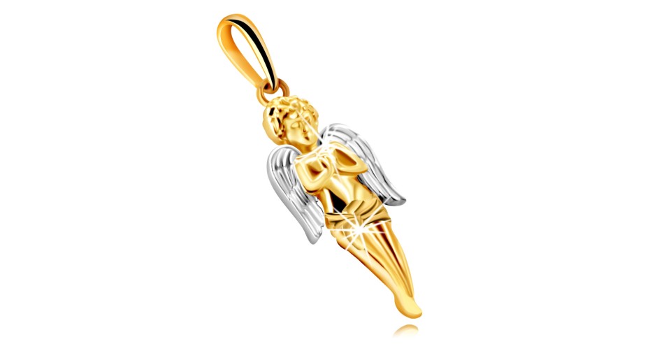 Pandantiv din aur combinat 14K - un inger care se roaga cu aripi ...