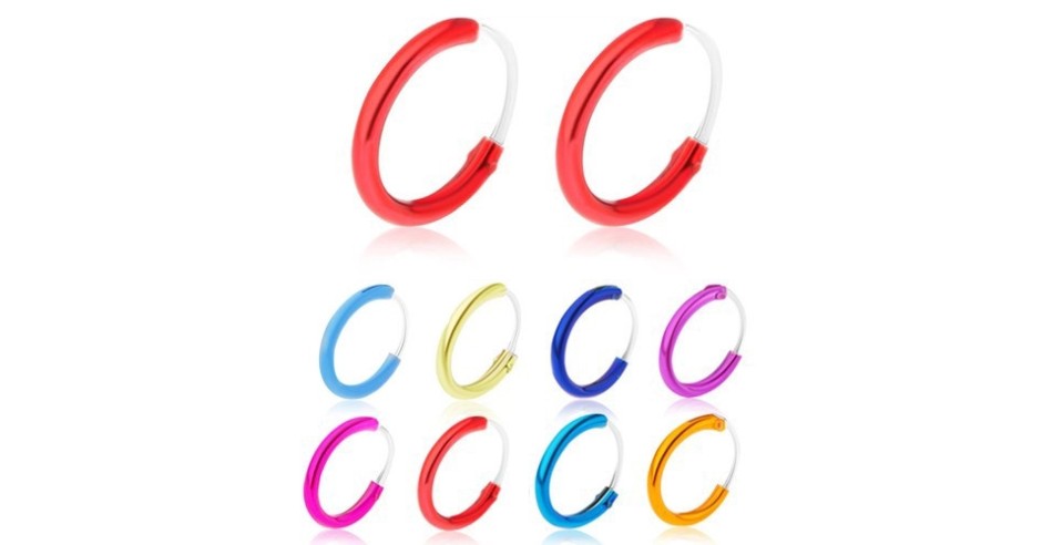 Cercei cerc din argint 925, sub?ire cu email colorat, 10 mm - Culoare ...