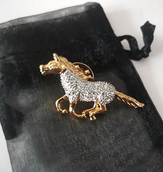 Brosa+Saculet organza-CAL VINTAG -placata AUR 18K Swarovski-MARTISOR ...