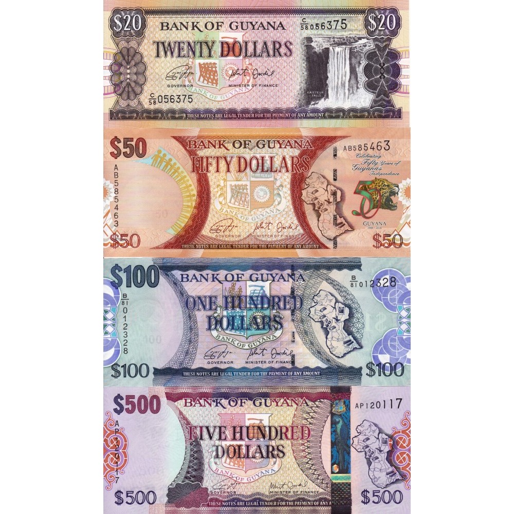 GUYANA set 20, 50, 100, 500 dollars ND (2016-18) UNC!!! | arhiva Okazii.ro