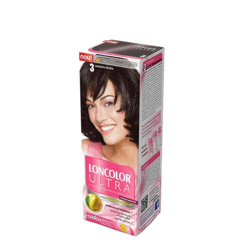Vopsea de Par Permanenta LONCOLOR Ultra 3, 100 ml, Castaniu Inchis ...