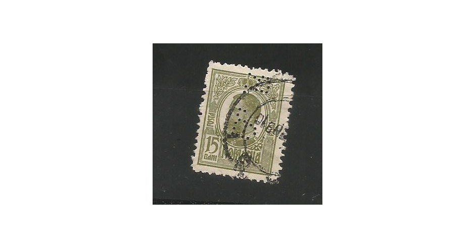 No(08)timbre-Romania 1908-L.P.66- Carol I gravate -perfin B.R.-15 bani ...