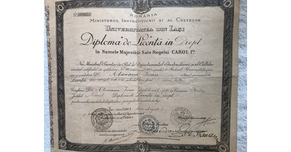 Diploma de licenta in drept ,anul 1913 | Okazii.ro