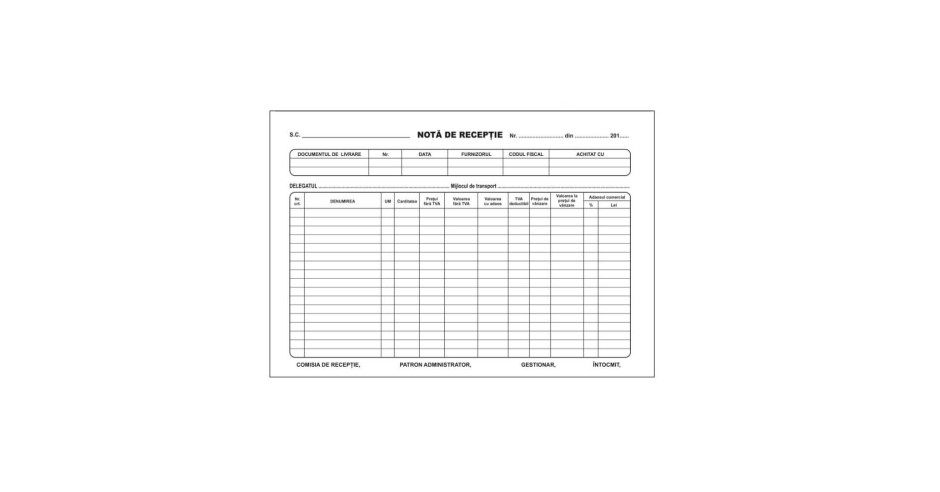 Nota de Receptie A4, 2 Ex, 50 Set/Carnet - Formular Tipizat pentru ...