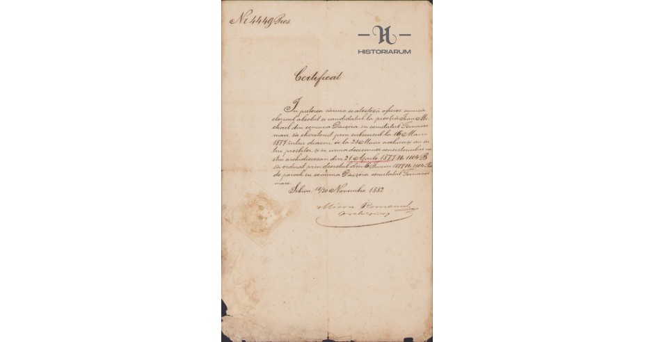 HST 15S Certificat 1882 semnat olograf mitropolit Miron Romanul VEZI ...