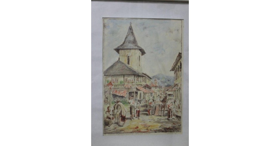 Targ la Campulung Muscel, litografie colorata dupa Szathmary | arhiva ...