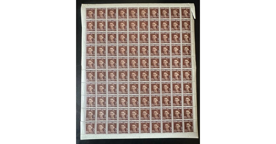 ROMANIA 1940 AJUTORUL LEGIONAR CORNELIU Z. CODREANU VALOAREA 5 LEI BRUN ...