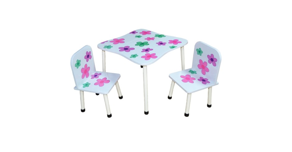 Masuta cu 2 scaunele, MDF+metal/flori | arhiva Okazii.ro