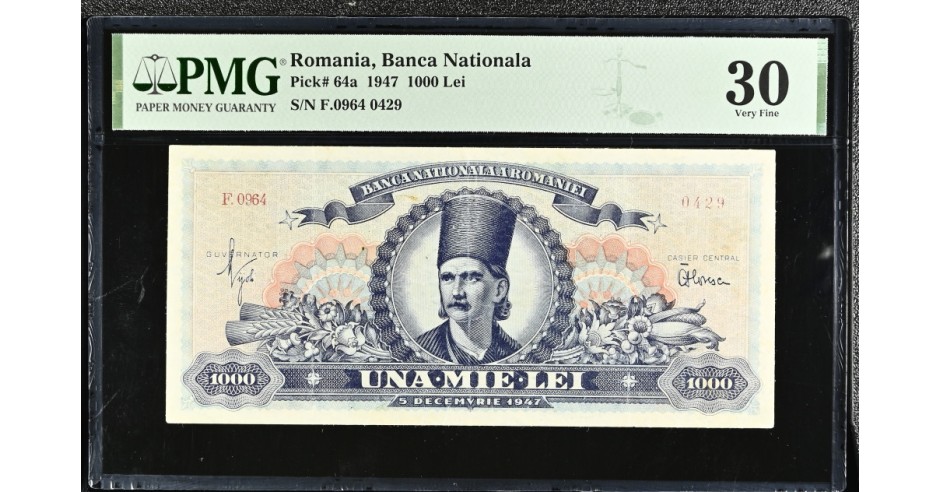 Bancnota veche 1000 lei 1947, regalista, rara , autentificata de PMG ...