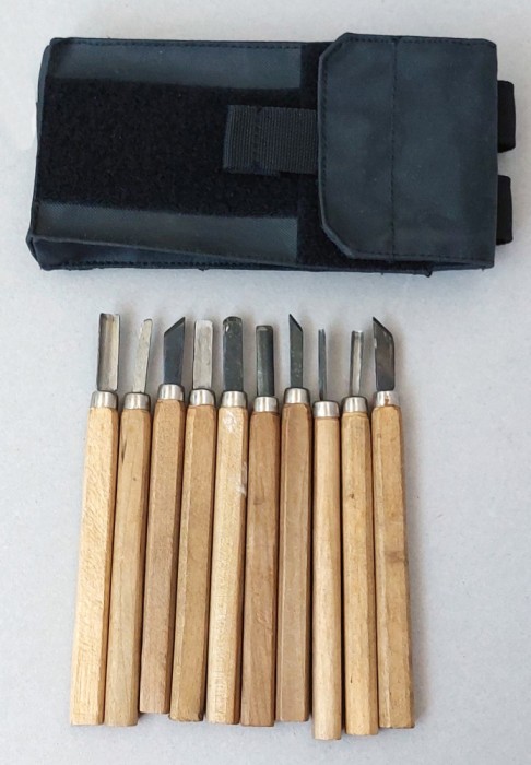 Trusa 10 mini dalti pentru sculptura in husa originala, manere de lemn ...