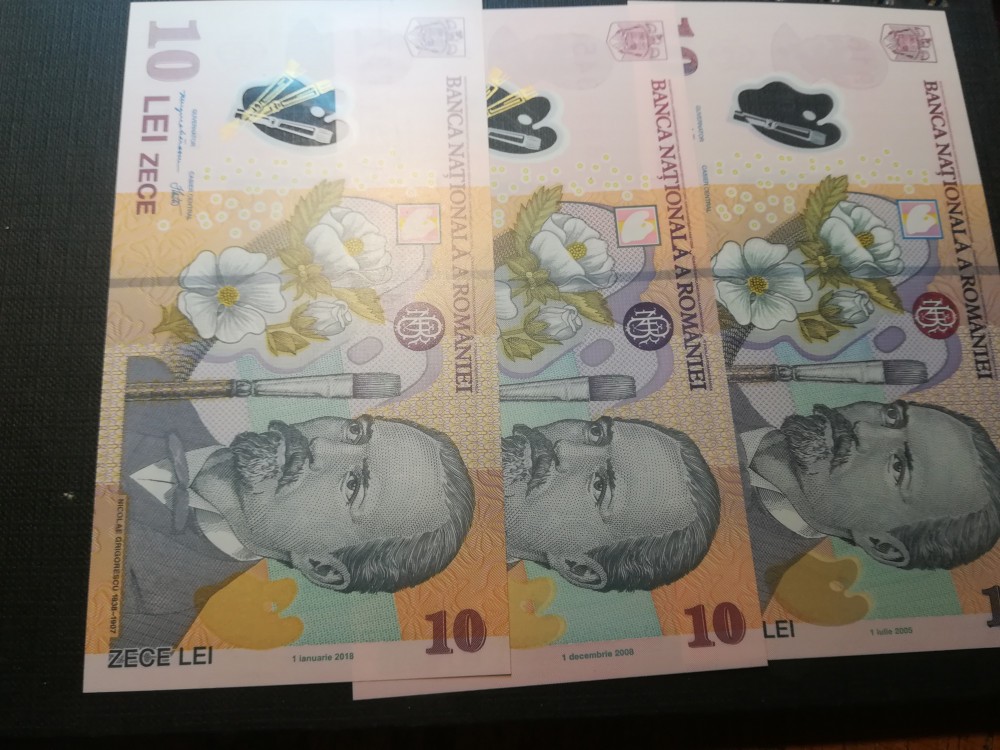 Bancnote RO,set de 10 Lei 2005, seria 05...2008 , seria 08..2018 ...