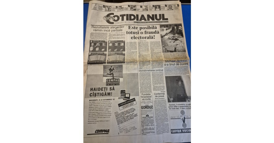 Ziarul cotidianul 29 septembrie 1992 - michael jackson a sosit in ...
