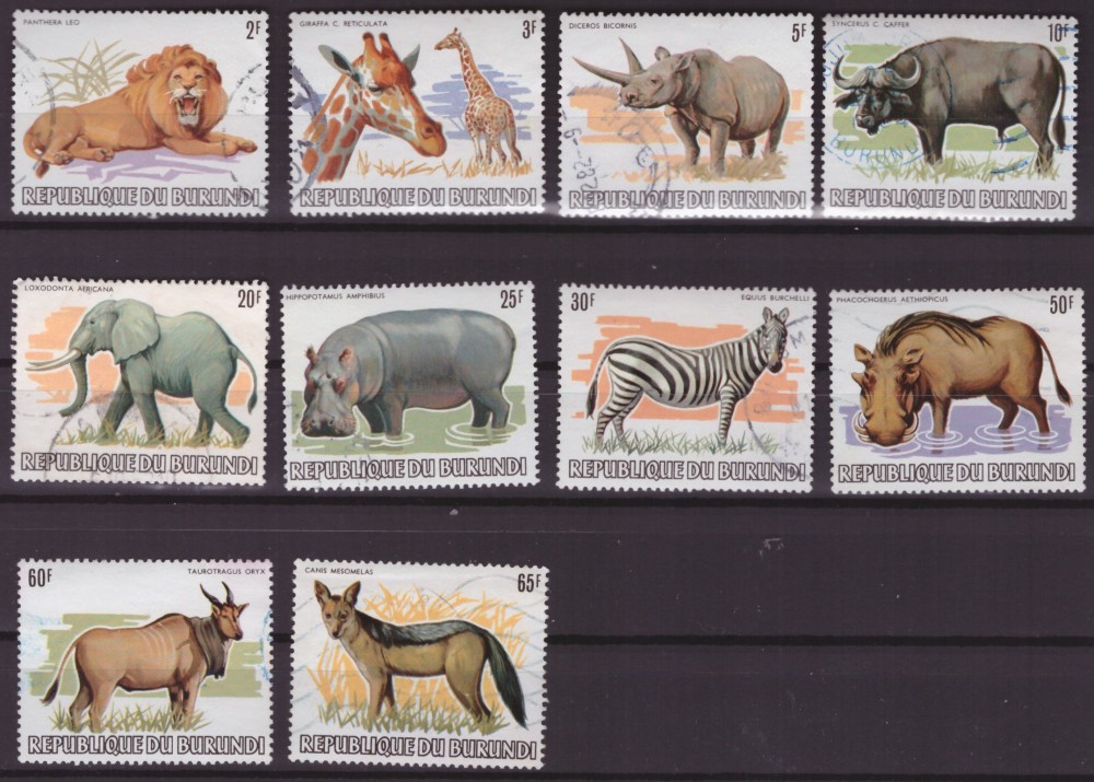 70-BURUNDI 1982-ANIMALE-Lot STAMPILAT de 10 timbre din seria completa ...