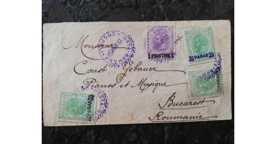 Plic Romania,circulat Posta Constantinopol,7 val.supratipar pe Spic ...