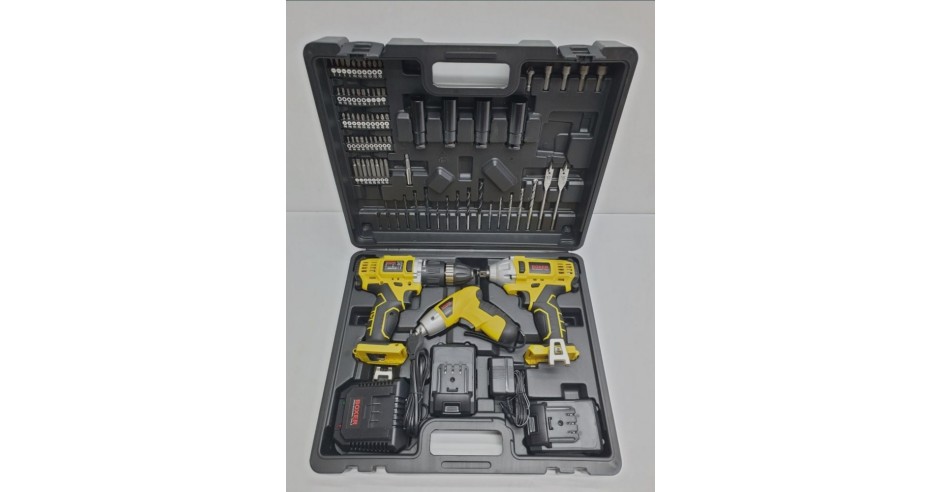 PACHET Filetanta Pistol Impact Percutie Surubelnita 2Acumulatori Biti ...