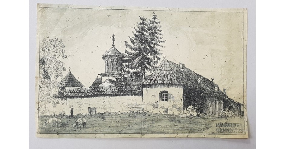 ANTON KAINDL 1872 - 1951 , MANASTIREA POLOVRACI , GRAVURA , PERIOADA ...