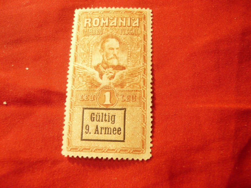 Timbru Fiscal 1 leu supratipar Gultig 9 Armee ,cu pliu | arhiva Okazii.ro