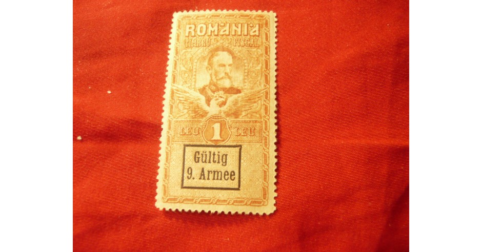 Timbru Fiscal 1 leu supratipar Gultig 9 Armee ,cu pliu | arhiva Okazii.ro