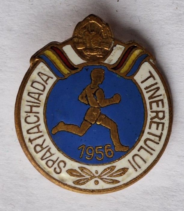 Spartachiada Tineretului 1956 - insigna veche tineri -elevi - scolari ...