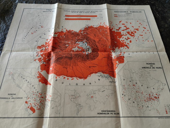 Harta Romania Mare,1941, Raspandirea Romanilor,60x50 cm, Inst ...