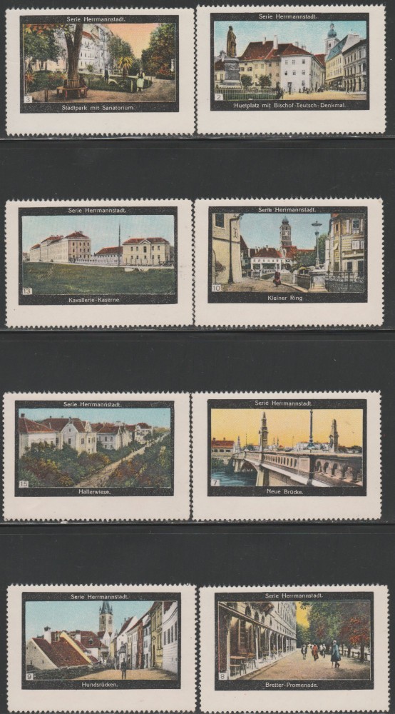 1910 Romania, Set 8 vignete rare Vederi din Sibiu Hermannstadt viniete ...