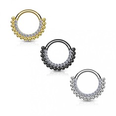 Piercing pentru nas, din o?el 316L - semicerc decorat cu zirconii mici ...