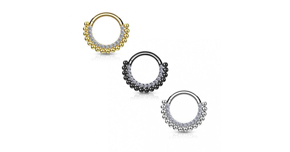 Piercing pentru nas, din o?el 316L - semicerc decorat cu zirconii mici ...