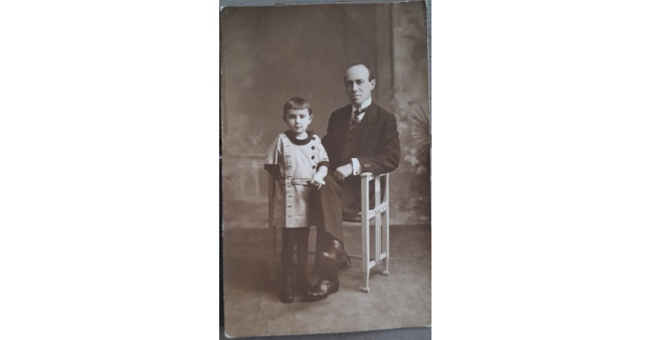 Foto veche tip CP / Foto Ideal / Tata si copil / Campina / interbelica ...