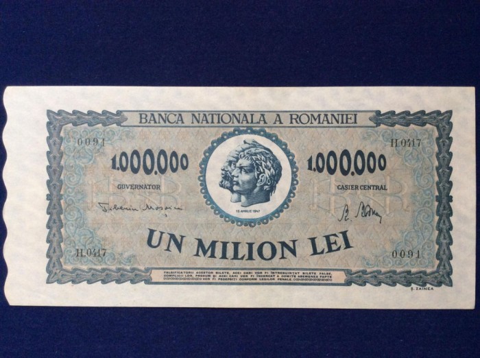 Bancnote România -1000000 lei 1947 - seria H.0417 0091 (starea care se ...